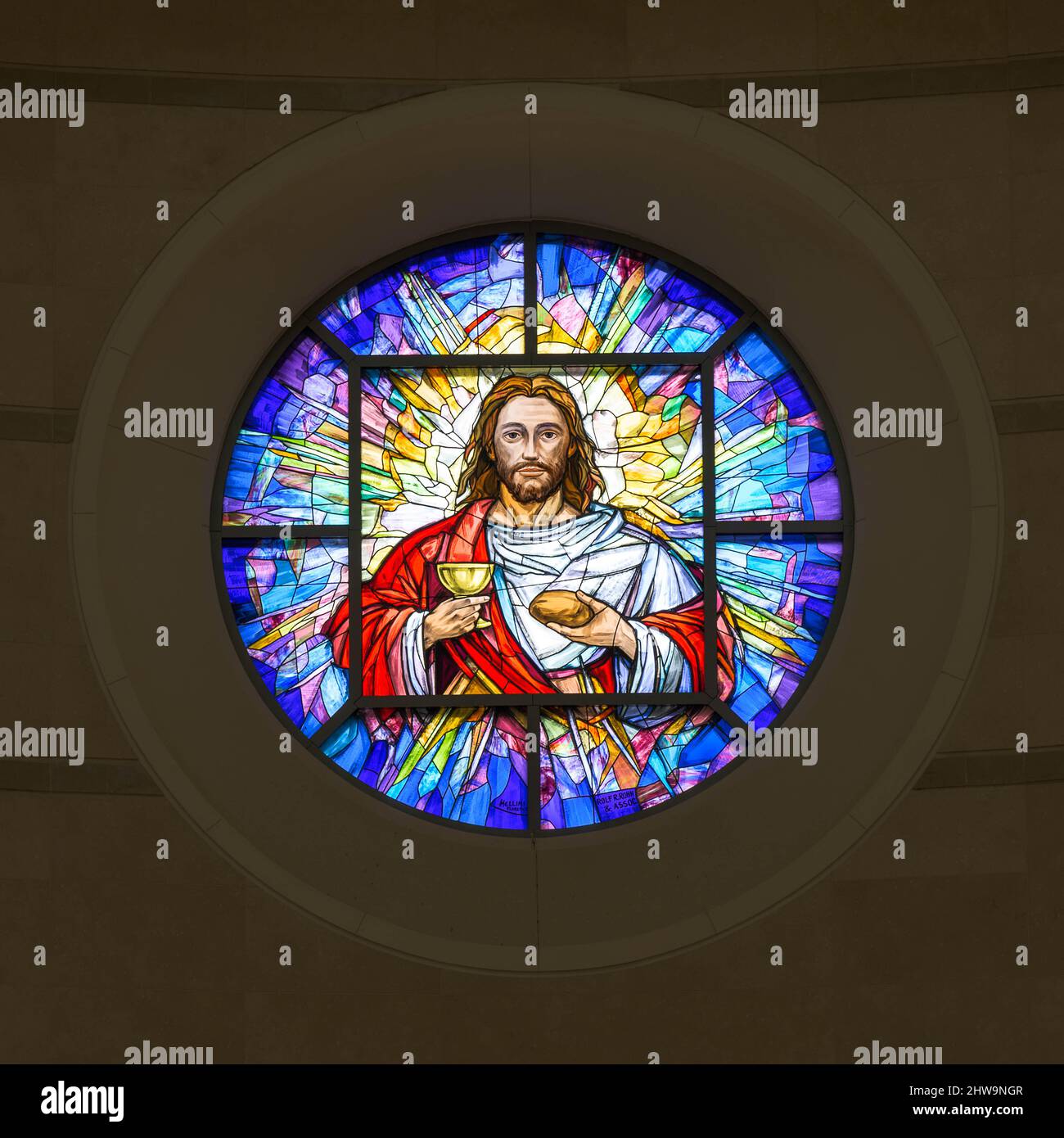 Stained glass window of Jesus Christ inside the historic Co-Cathedral ...