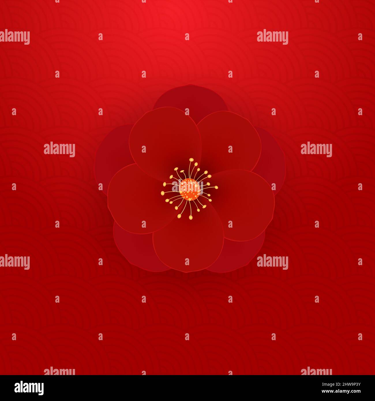 Realistic 3d Red Flower Icon. Illustration Stock Photo - Alamy