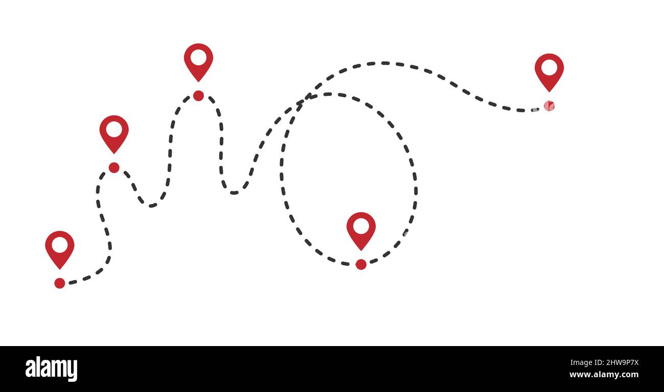 Dotted path line with red points vector illustration. Travel concept ...