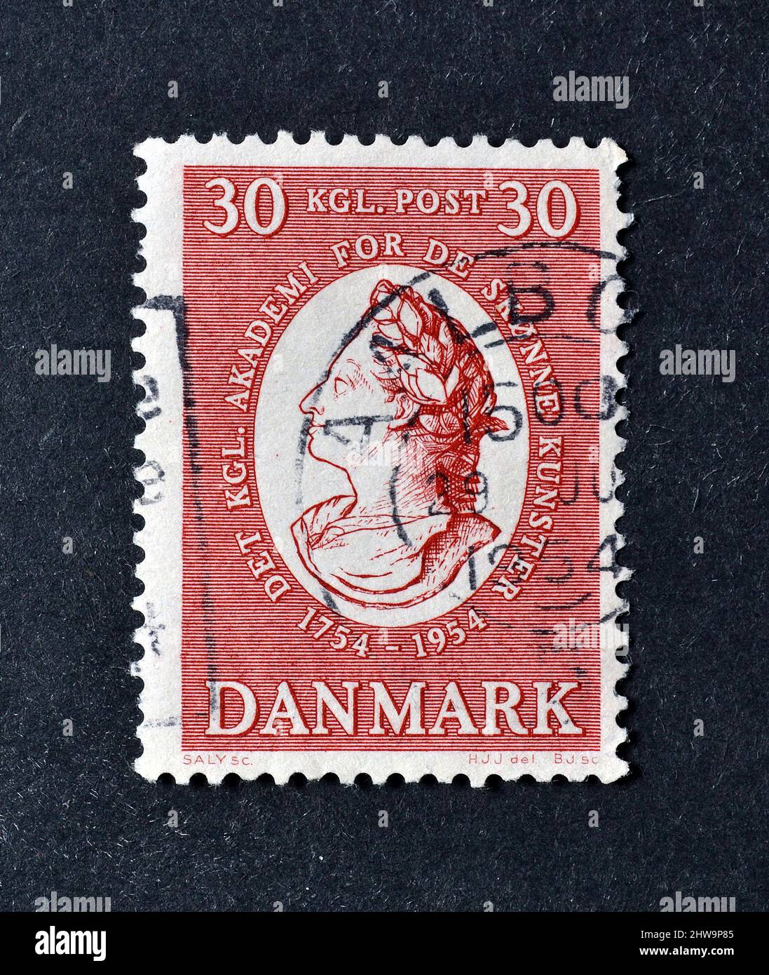 Cancelled postage stamp printed by Denmark, that shows promotes Academy ...