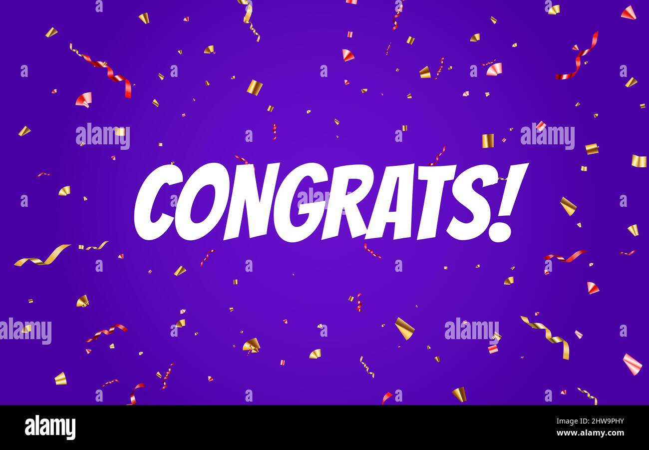 Congratulations banner design with Confetti and Glossy Glitter Ribbon ...