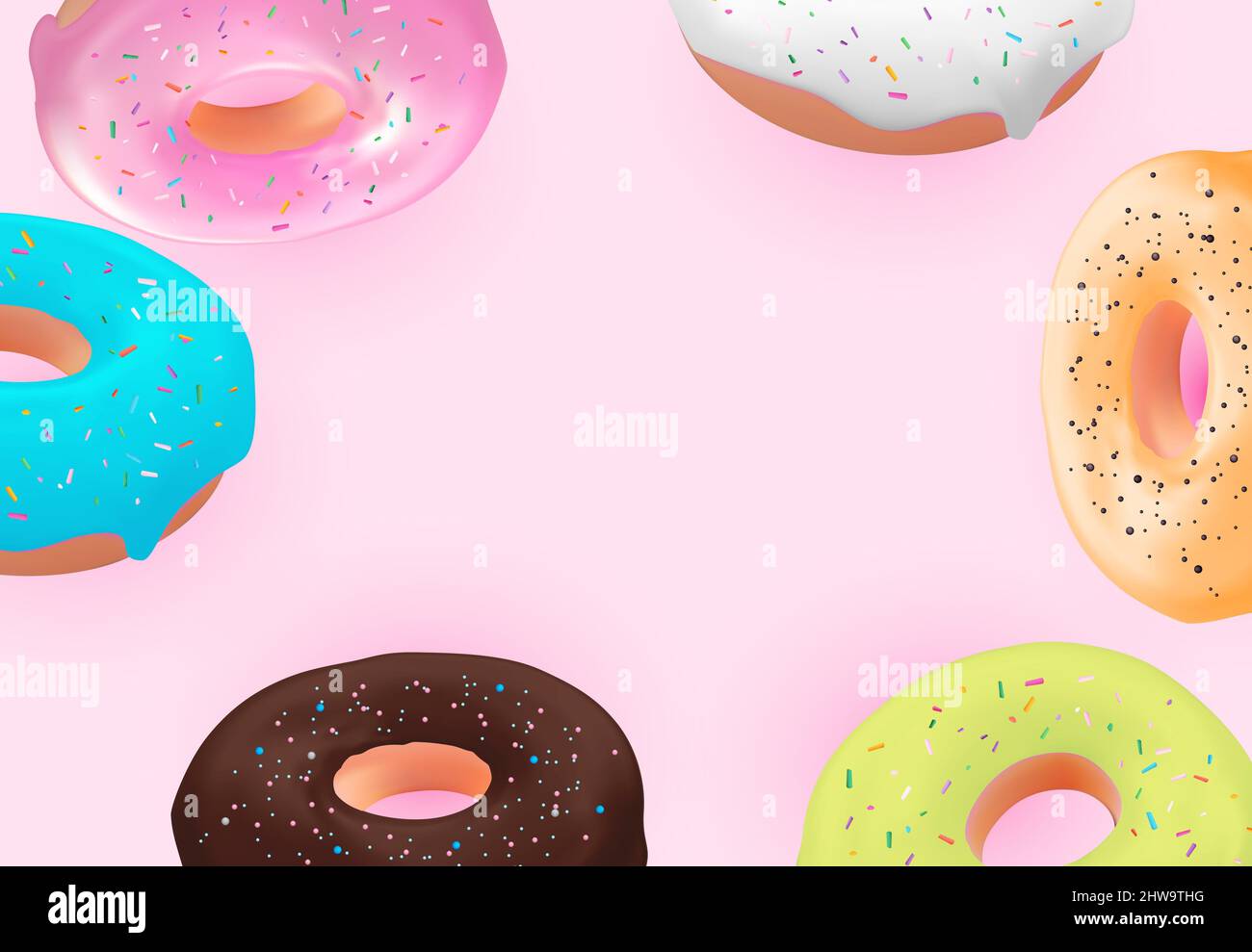 Realistic 3d sweet tasty donut background. Can be used for dessert menu ...