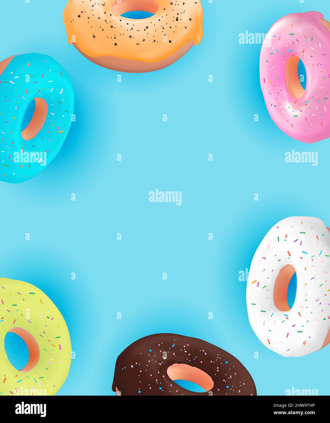 Realistic 3d sweet tasty donut background. Can be used for dessert menu ...