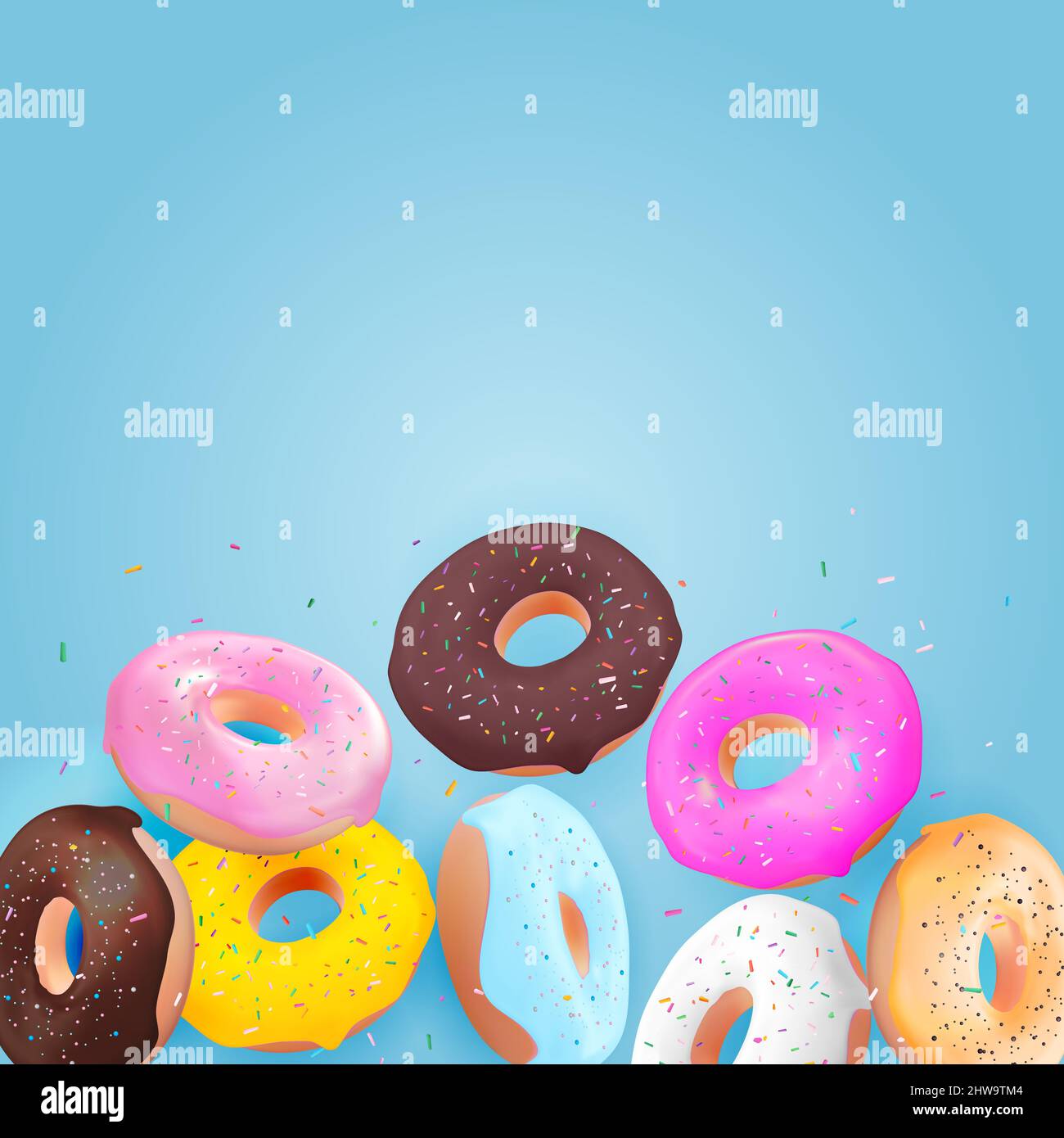 Realistic 3d sweet tasty donut background. Can be used for dessert menu ...