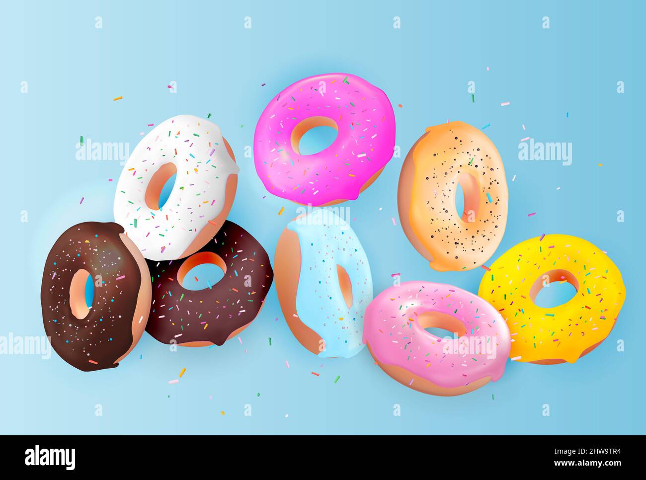 Realistic 3d sweet tasty donut background. Can be used for dessert menu ...