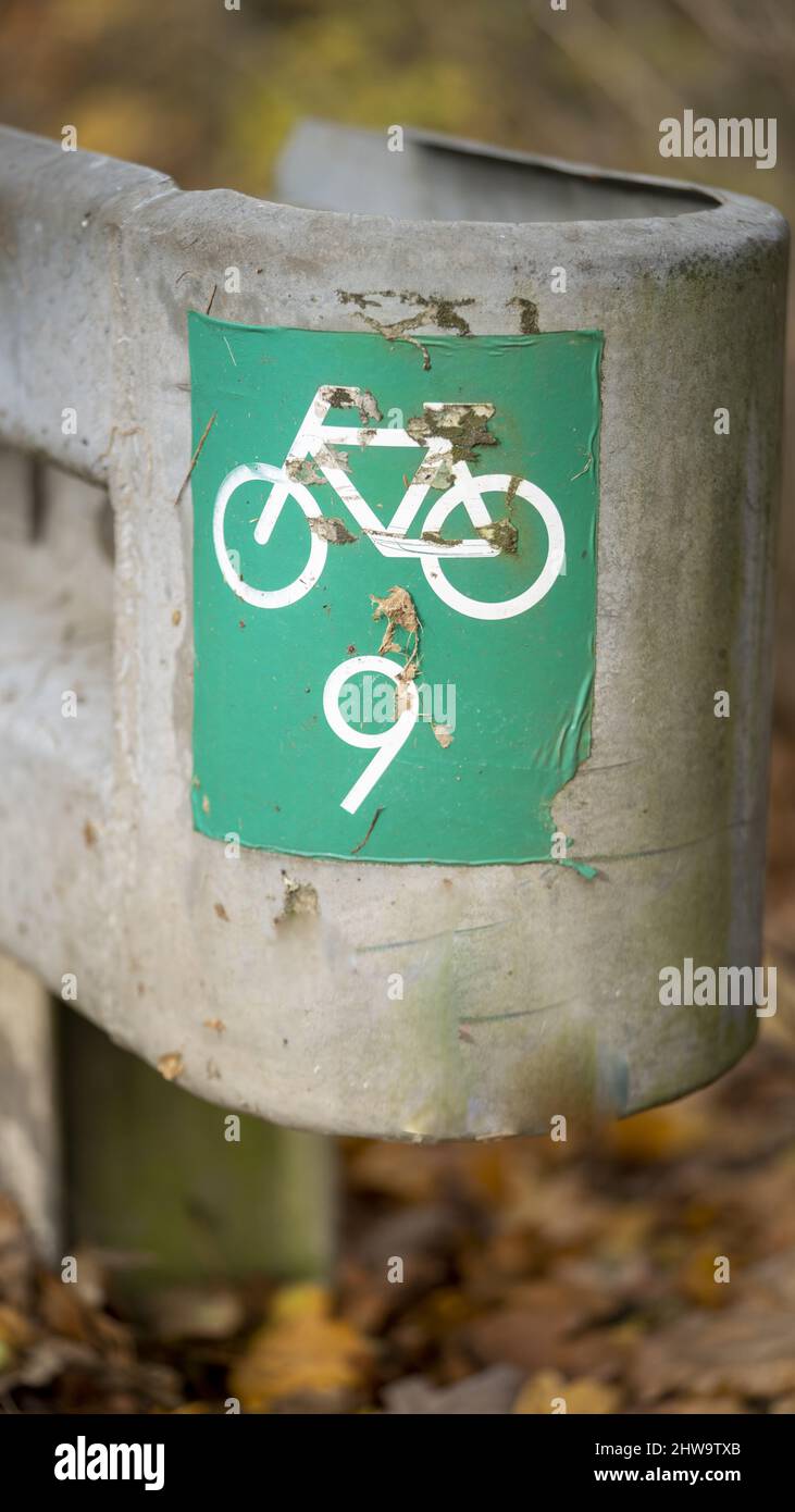 Vertical shot of a traffic sign for a bicycle route 9 Stock Photo - Alamy