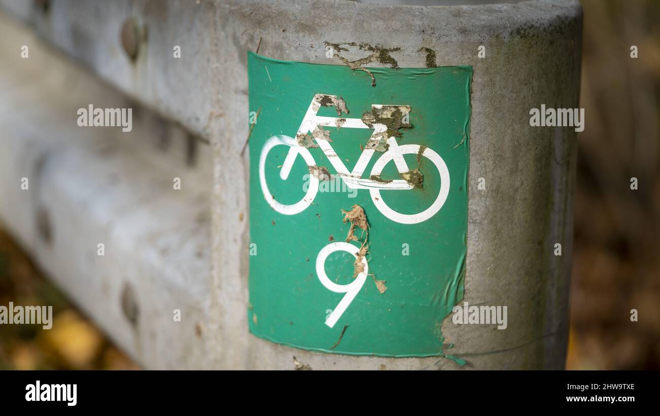 Closeup of a traffic sign for a bicycle route 9 Stock Photo - Alamy