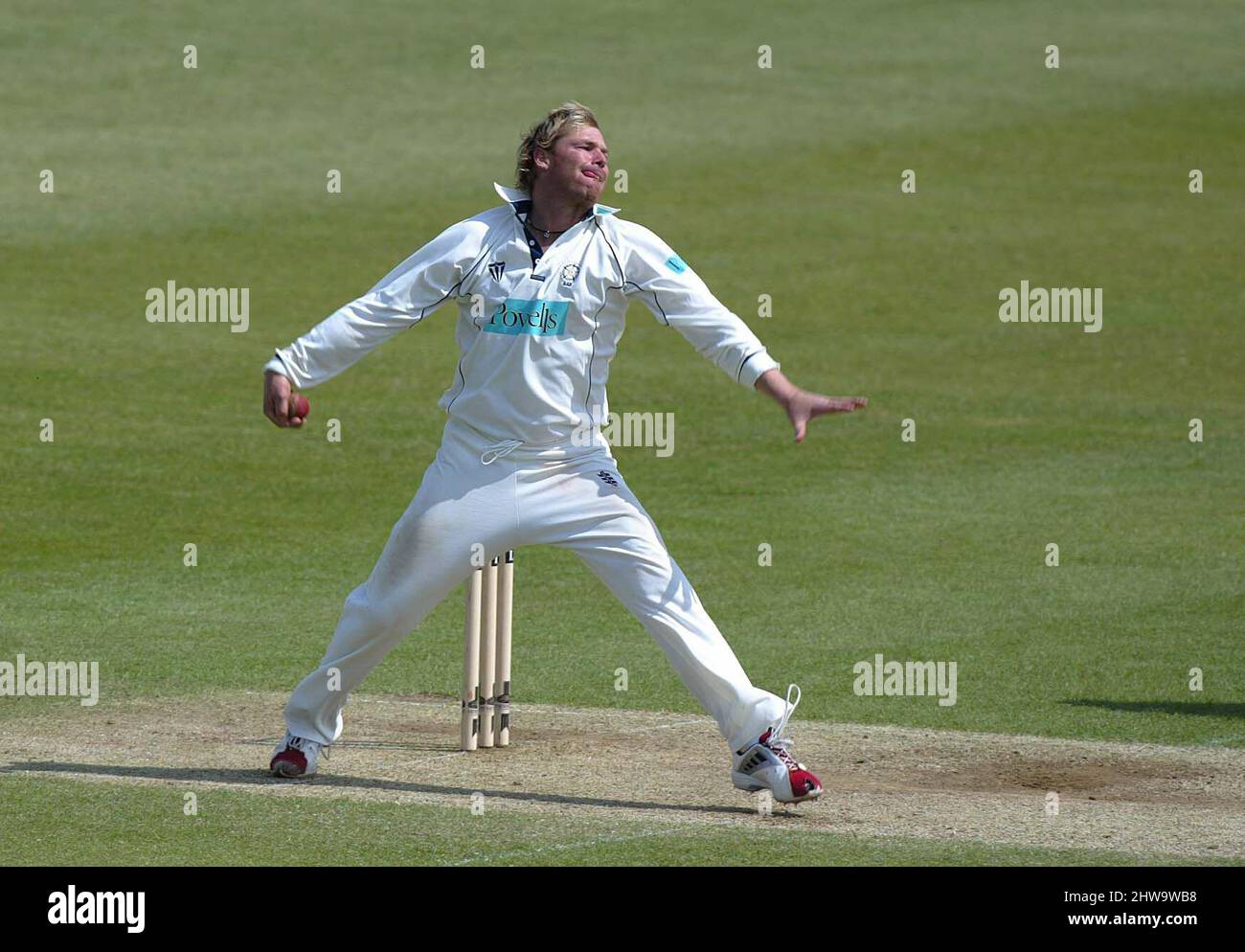 Hampshires Shane Warne bowling the County Ground Hove today against ...