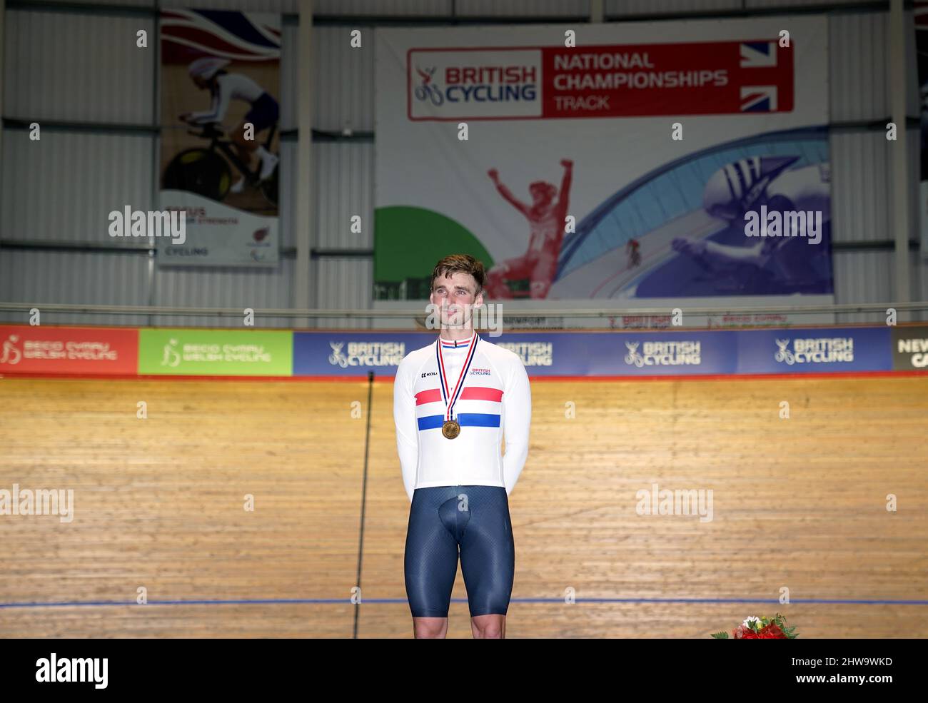Daniel Bigham receives his gold medal for the Men’s 4000m Pursuit ...