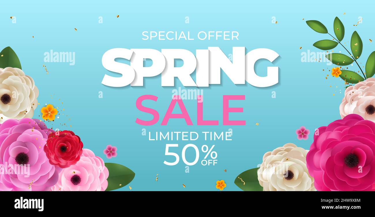 Spring Blue Sale Background Poster Natural Flowers Template ...