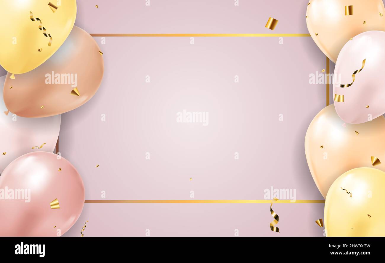 Realistic 3d congrats background with balloons and confetti, holiday ...