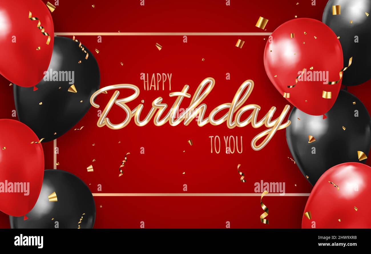 Happy Birthday Red Background with Realistic Balloons. Illustration ...