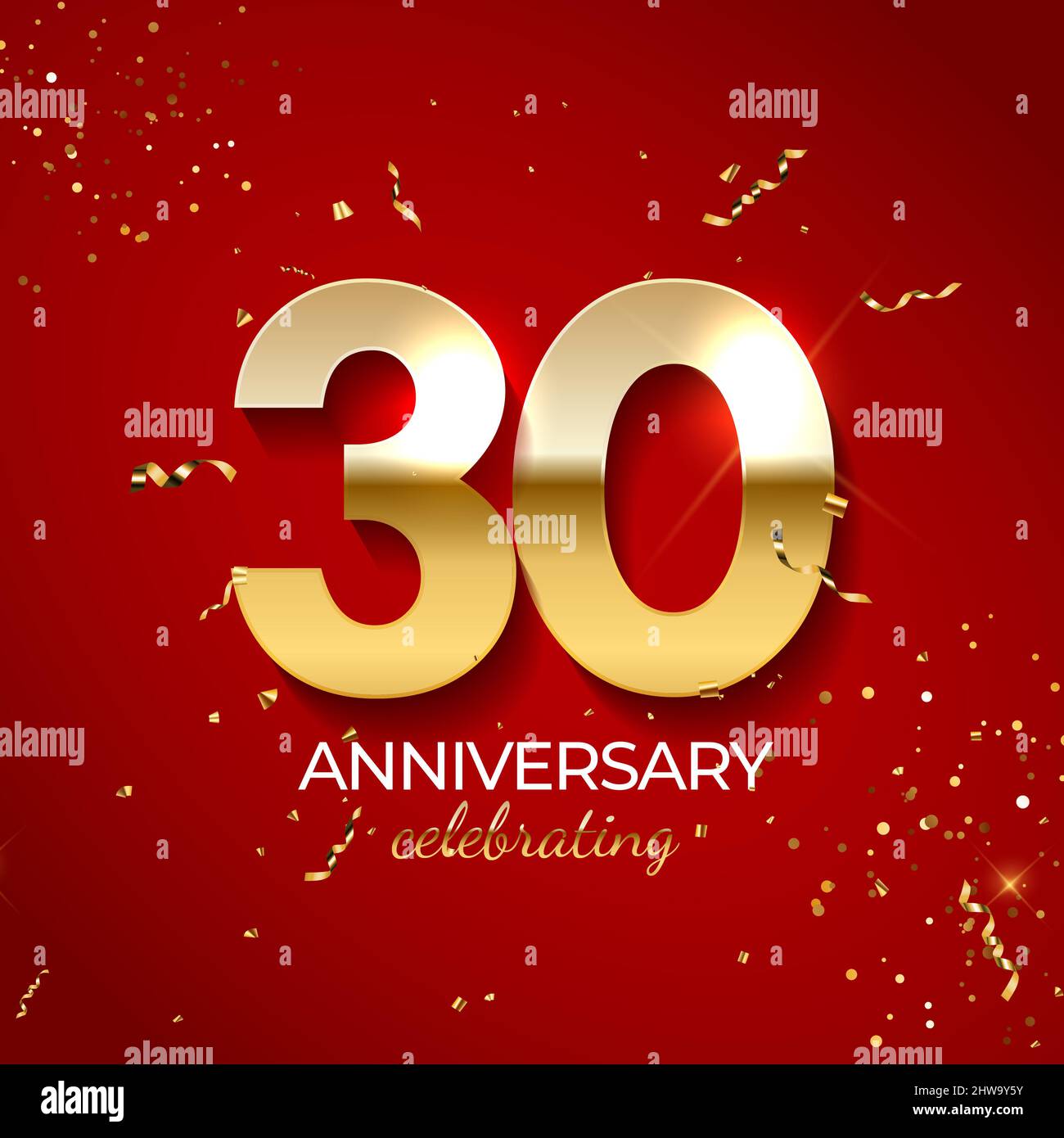 Anniversary celebration decoration. Golden number 30 with confetti ...