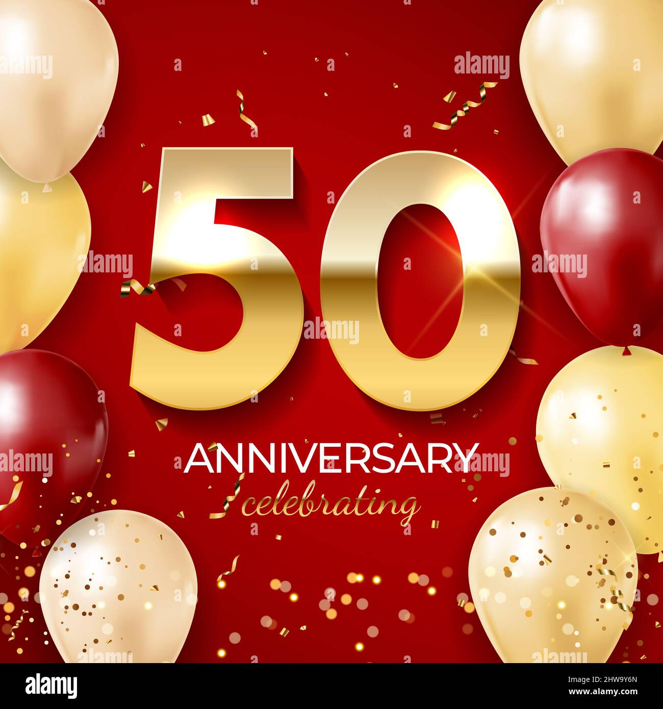 Anniversary celebration decoration. Golden number 50 with confetti ...