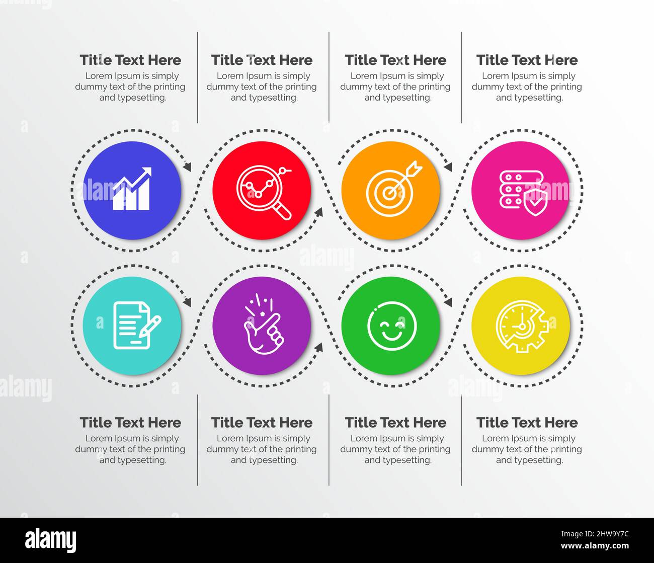 8 Steps Infographics Design Template - Graph, Pie chart, workflow ...