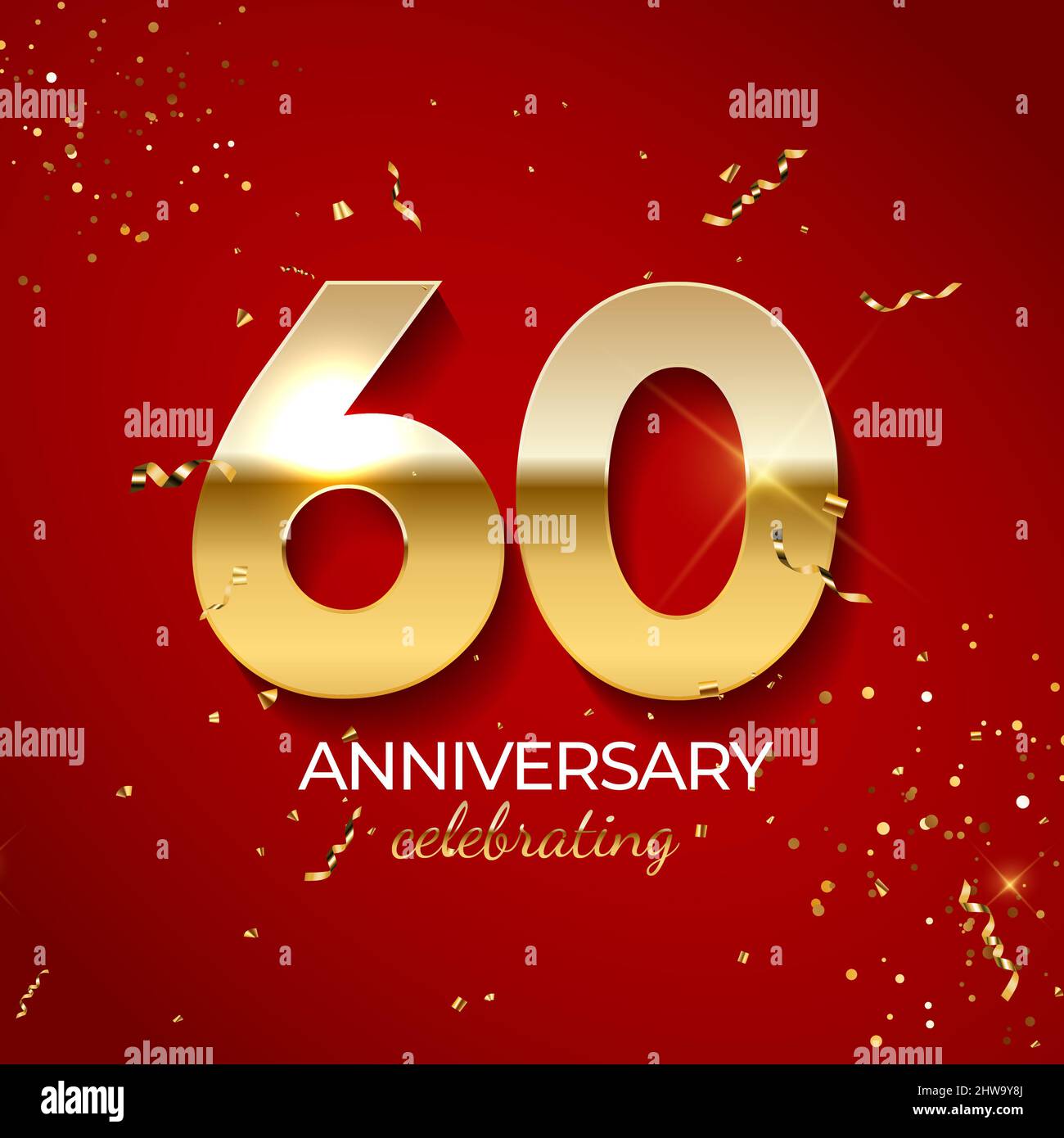 Anniversary celebration decoration. Golden number 60 with confetti ...