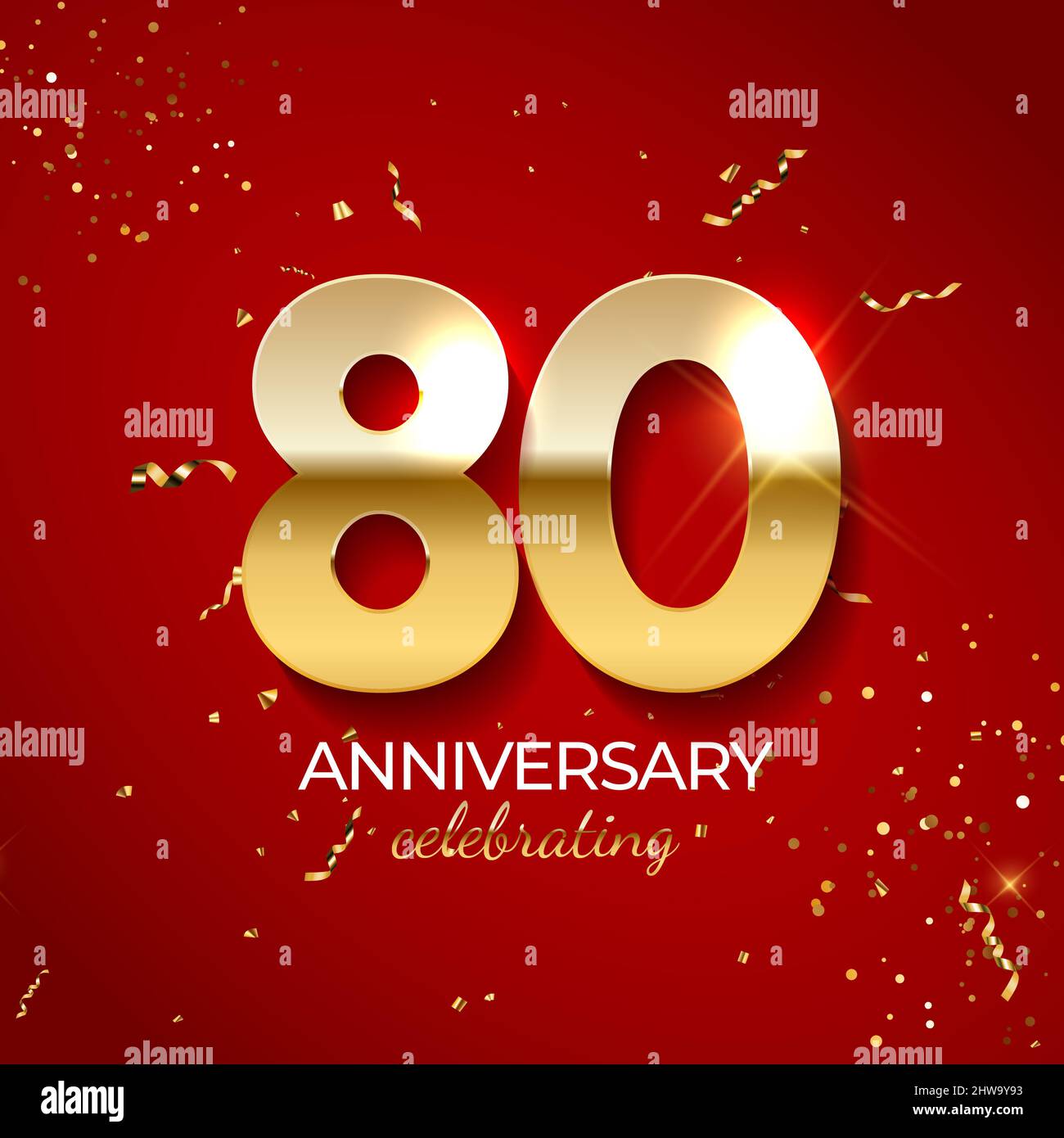 Anniversary celebration decoration. Golden number 80 with confetti ...