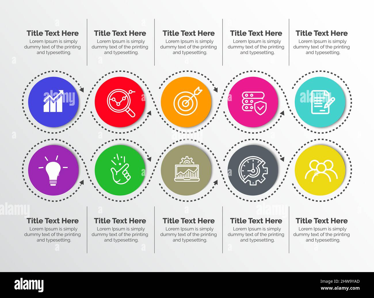10 Steps Infographics Design Template - Graph, Pie chart, workflow ...