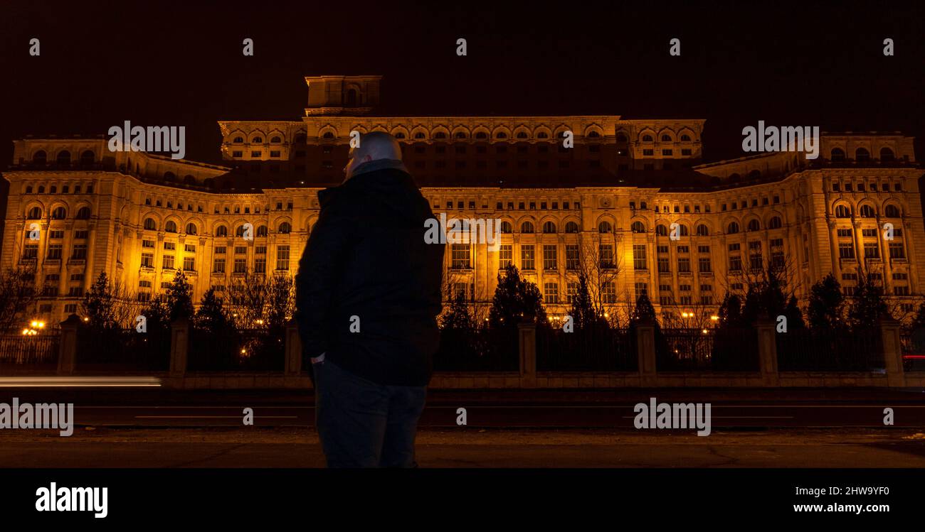 Palace of Parliament at night time, Bucharest, Romania Stock Photo - Alamy