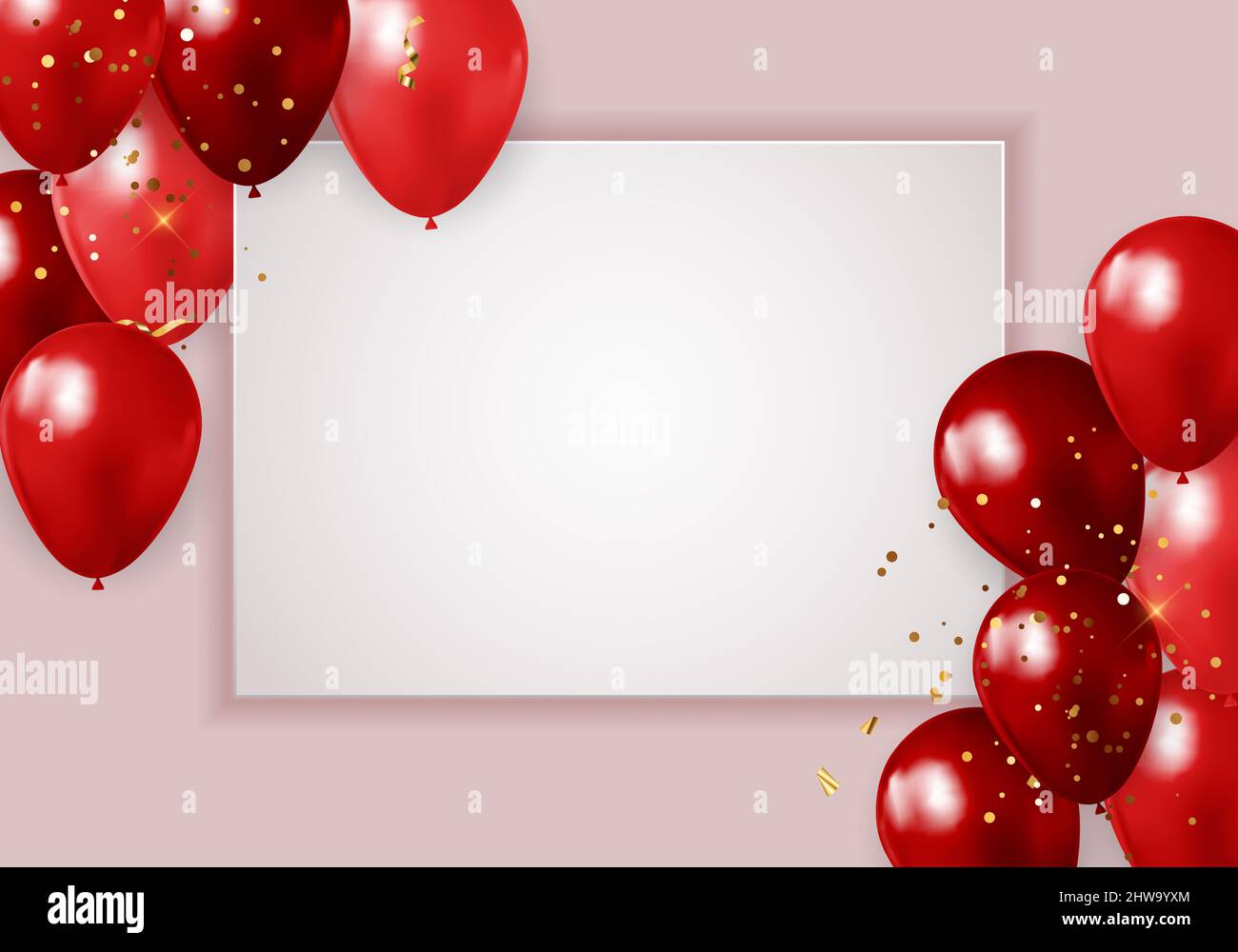 Happy Party Birthday Background with Realistic Red Balloons and Frame ...