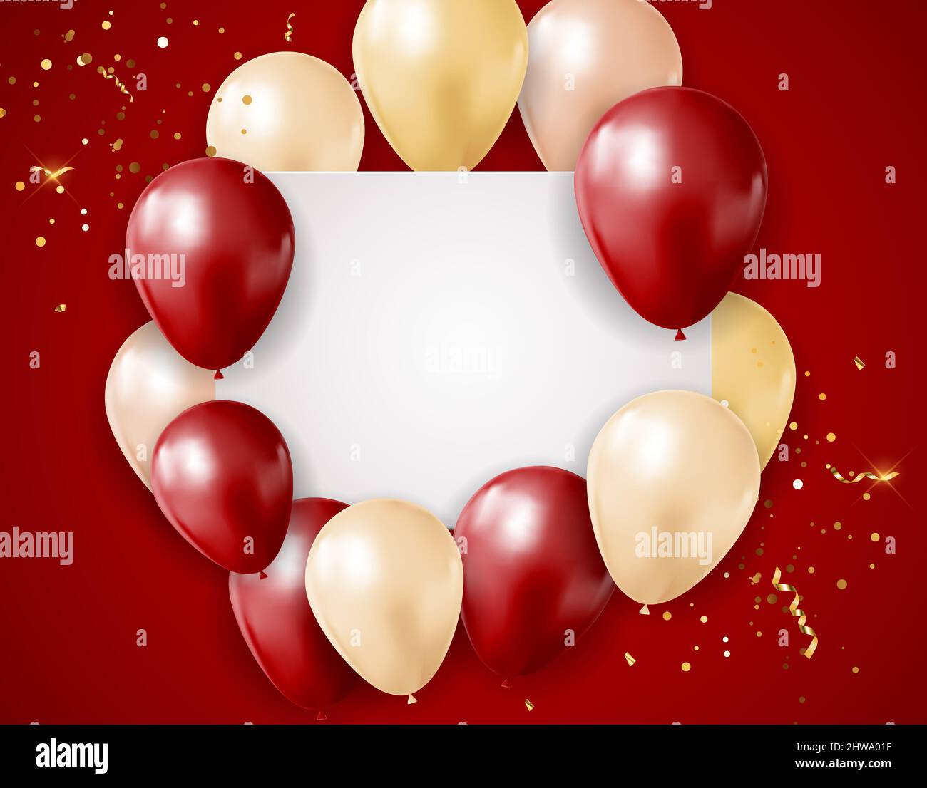 Party Glossy Holiday Background with Balloons and confetti and white ...