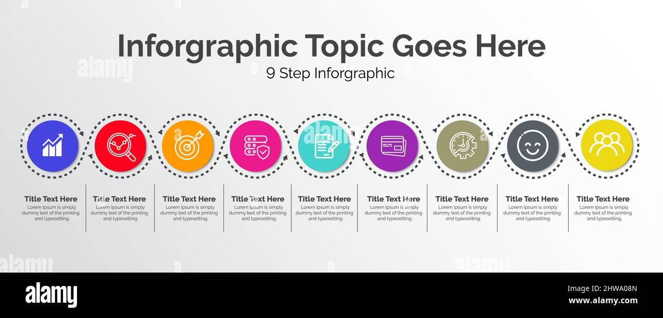9 Steps Infographics Design Template - Graph, Pie chart, workflow ...