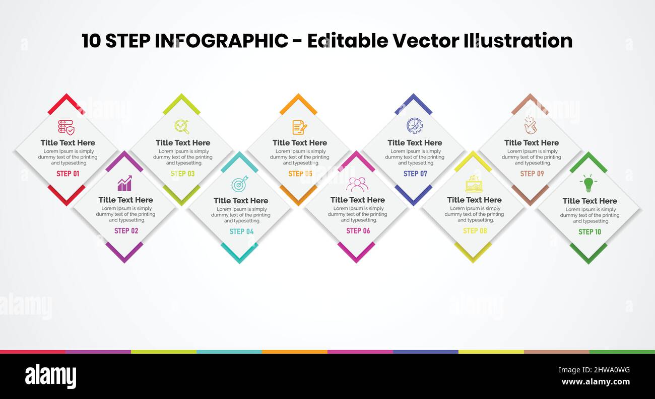 10 Steps Infographics Design Template - Graph, Pie chart, workflow ...