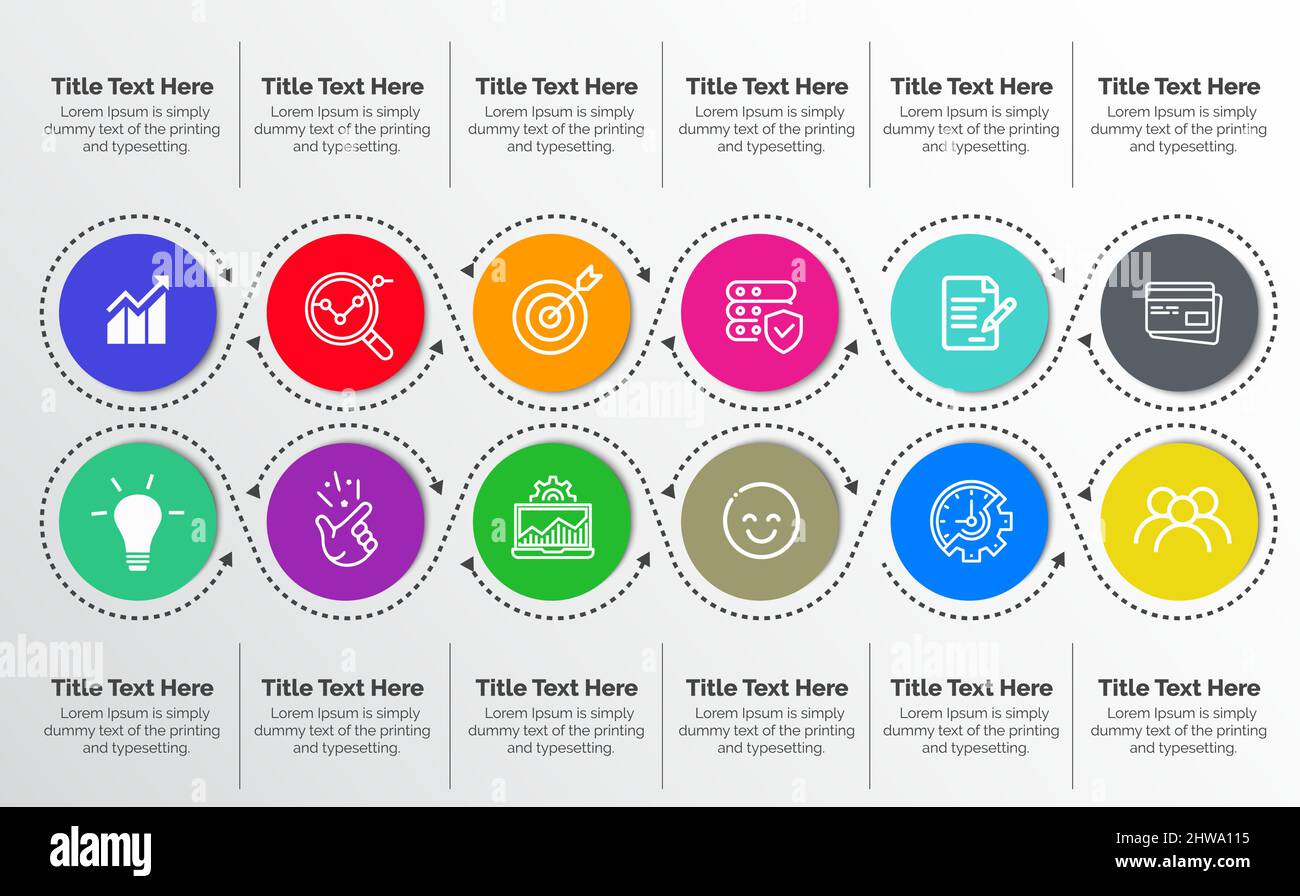 12 Steps Infographics Design Template - Graph, Pie chart, workflow ...
