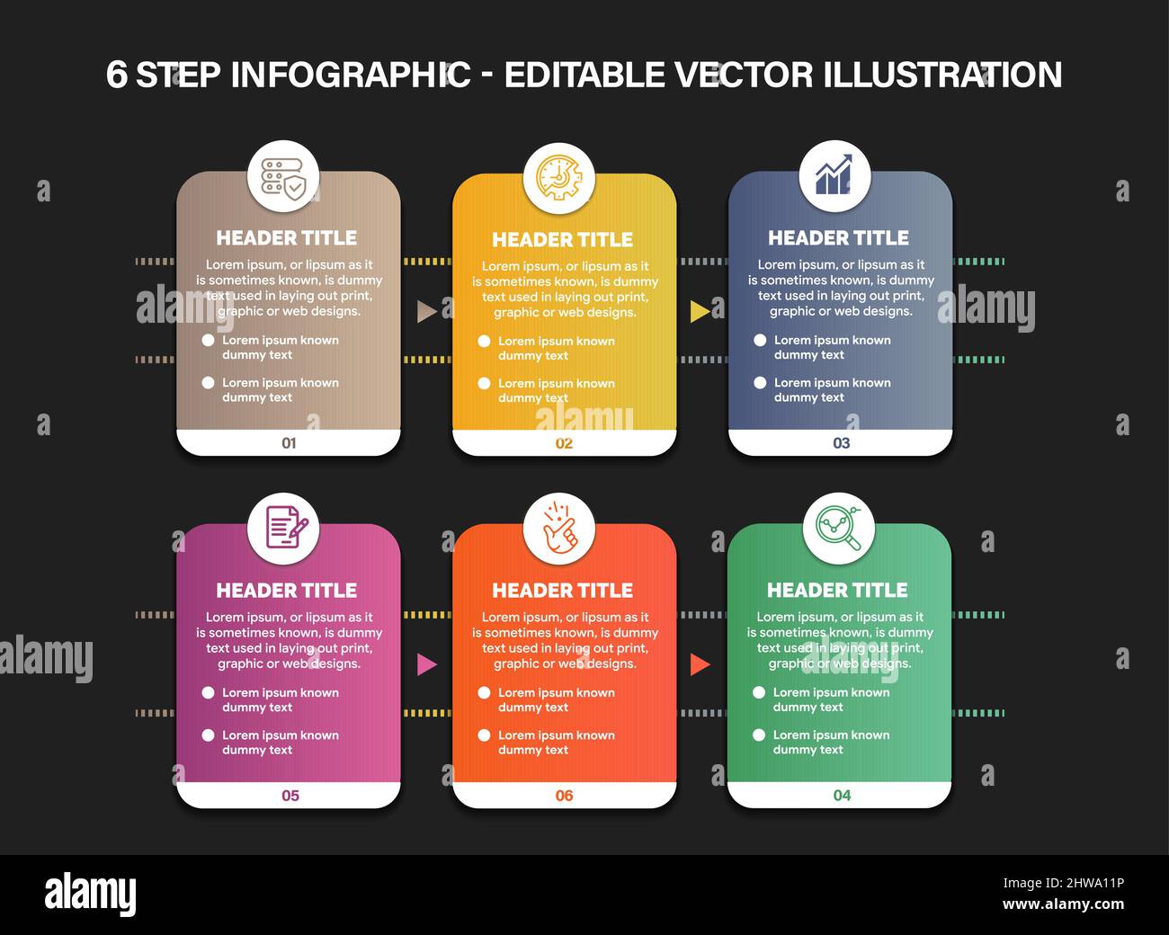 6 Steps Infographics Design Template - Graph, Pie chart, workflow ...
