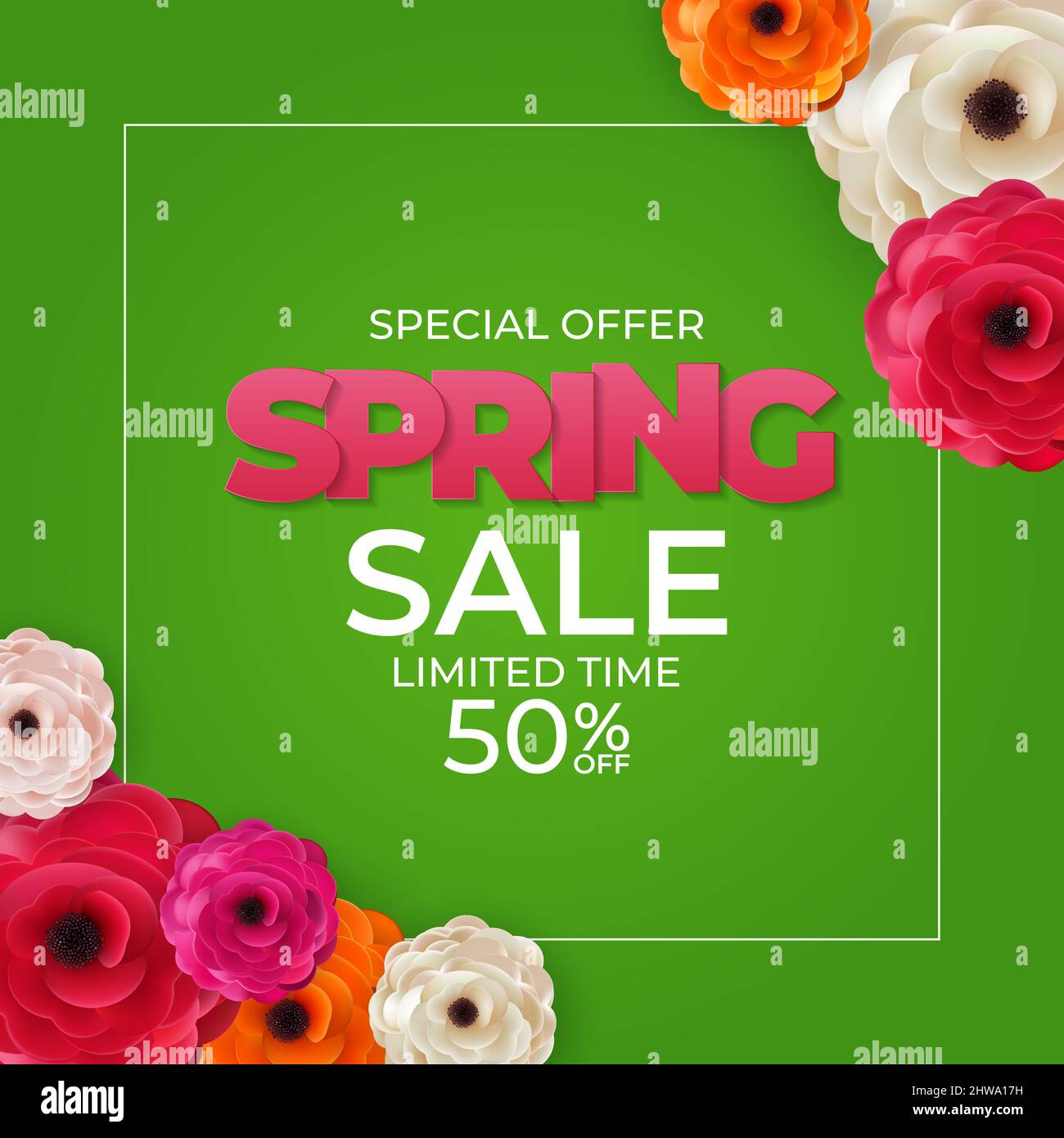 Spring Special Offer Sale Background Poster Natural Flowers and Leaves ...