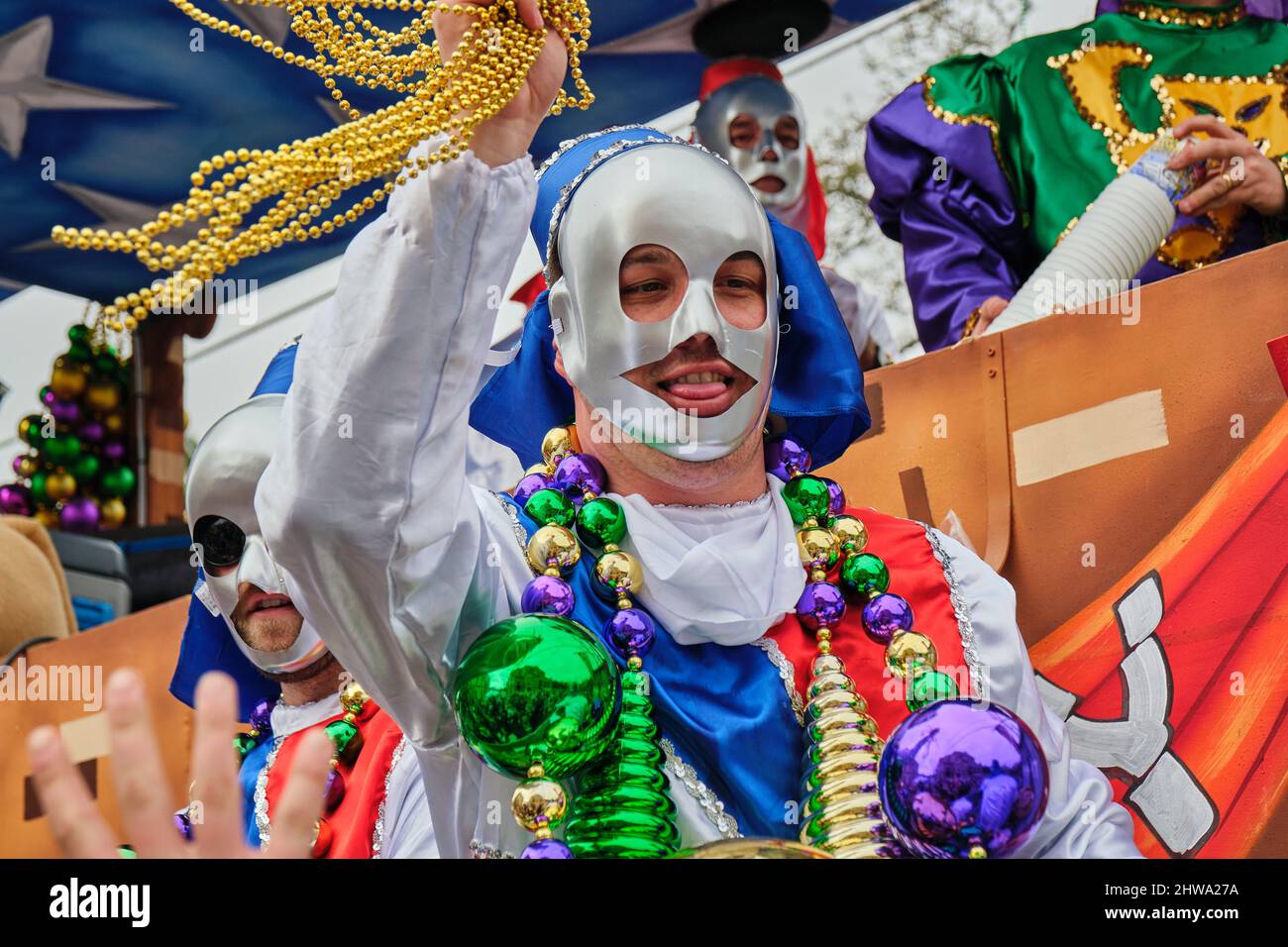 New Orleans, Louisiana, USA. 27th Feb, 2022. A member of the Krewe of ...