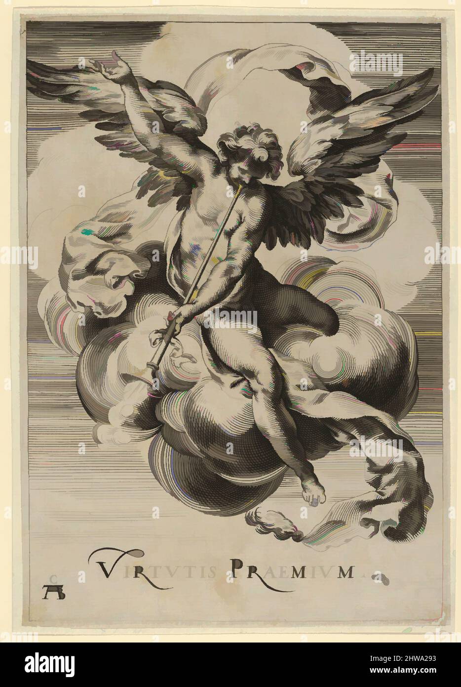 Art inspired by Drawings and Prints, Print, Winged genius seated on a ...