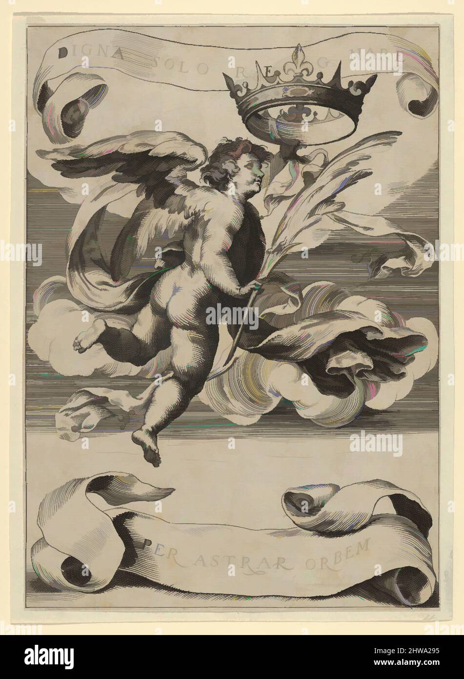 Art inspired by Drawings and Prints, Print, Winged genius holding the ...