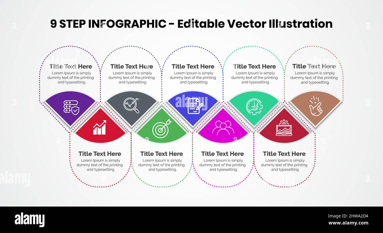 9 Steps Infographics Design Template - Graph, Pie chart, workflow ...