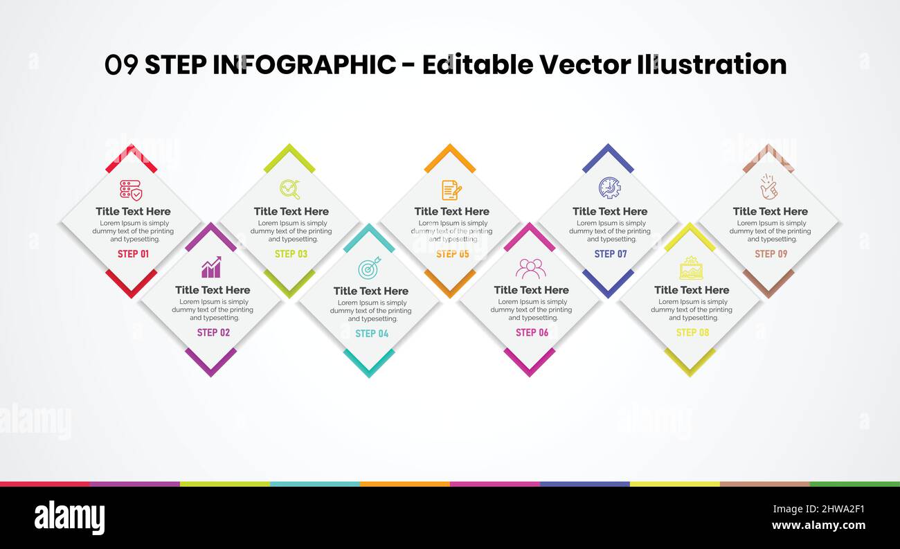 9 Steps Infographics Design Template - Graph, Pie chart, workflow ...