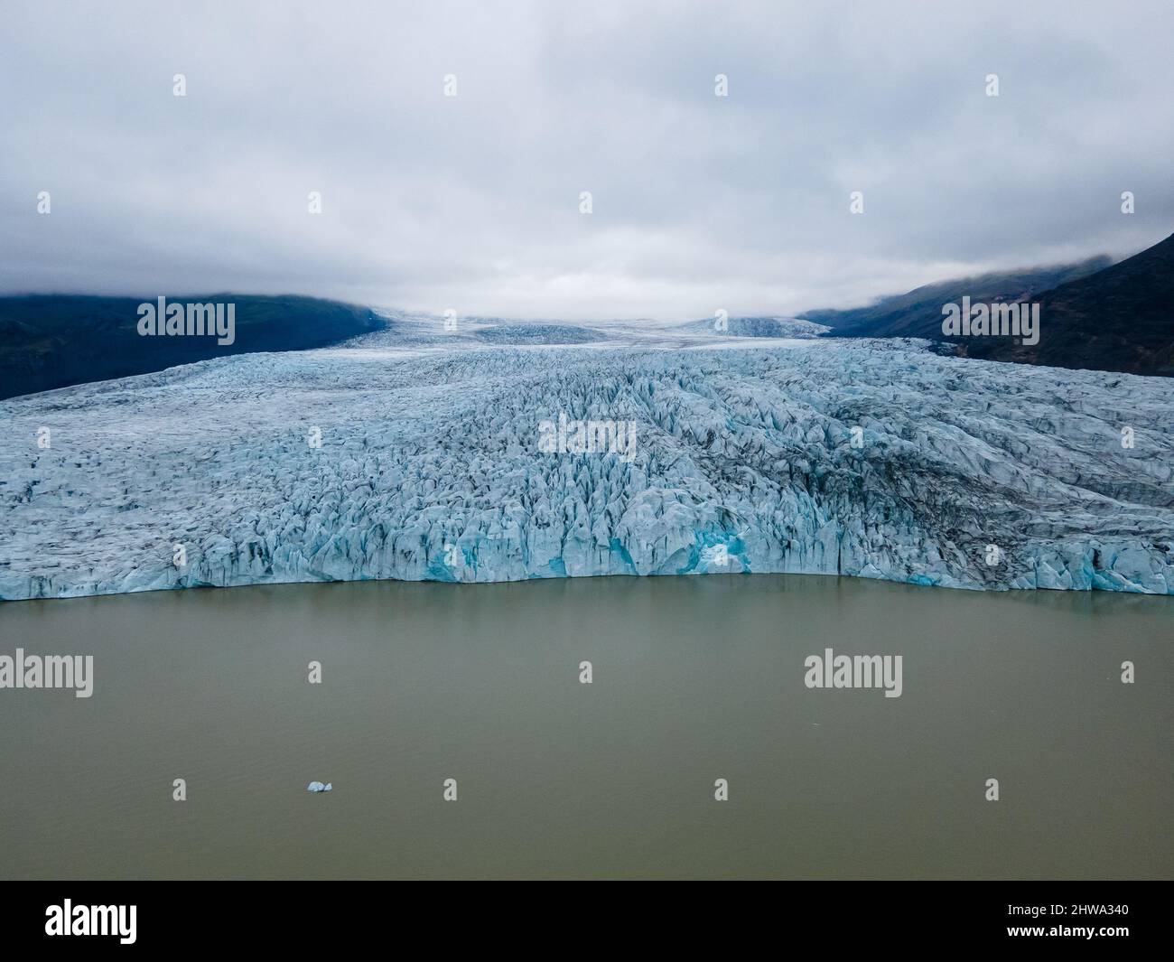 Aerial view of the massive Svinafellsjokull Glacier in Iceland and its ...