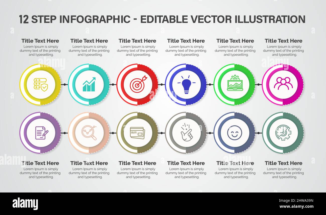 12 Steps Infographics Design Template - Graph, Pie chart, workflow ...