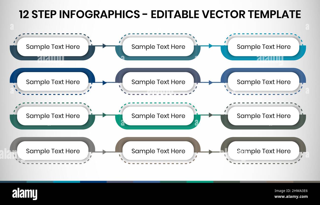 12 Steps Infographics Design Template - Graph, Pie chart, workflow ...