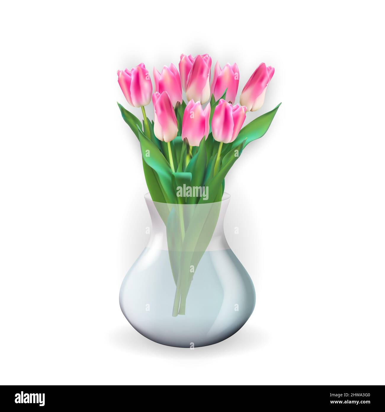Realistic 3d glass transparent Vase with Tulips Flower. Design element ...