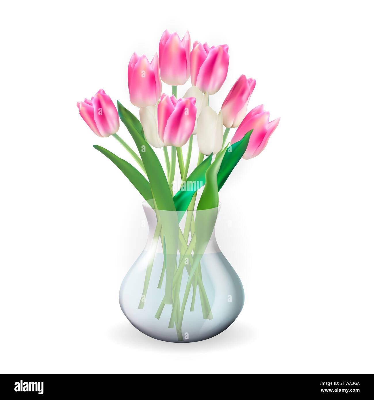 Realistic 3d glass transparent Vase with Tulips Flower. Design element ...