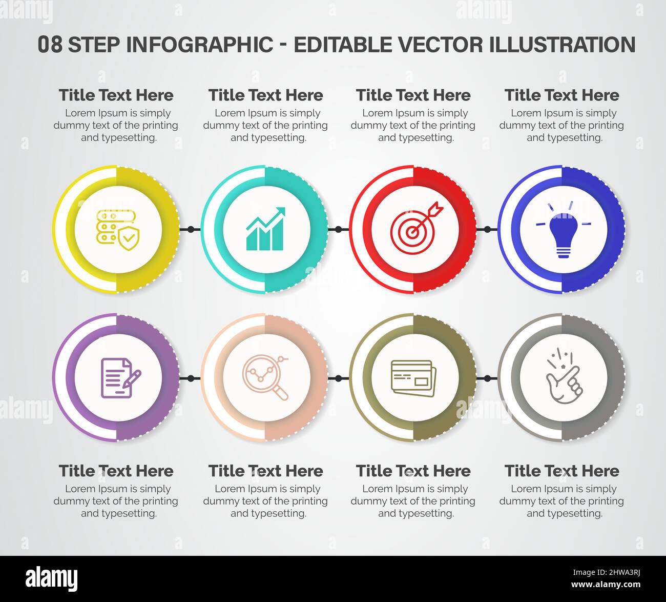 8 Steps Infographics Design Template - Graph, Pie chart, workflow ...