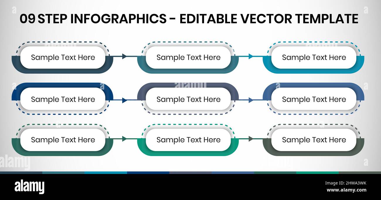 9 Steps Infographics Design Template - Graph, Pie chart, workflow ...