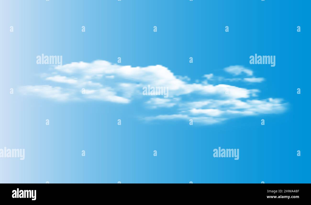 Realistic 3D white clouds on blue sky background. illustration Stock Photo - Alamy