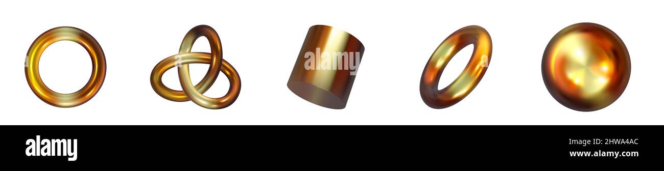 Realistic 3d render metallic color gradient geometric shapes objects ...