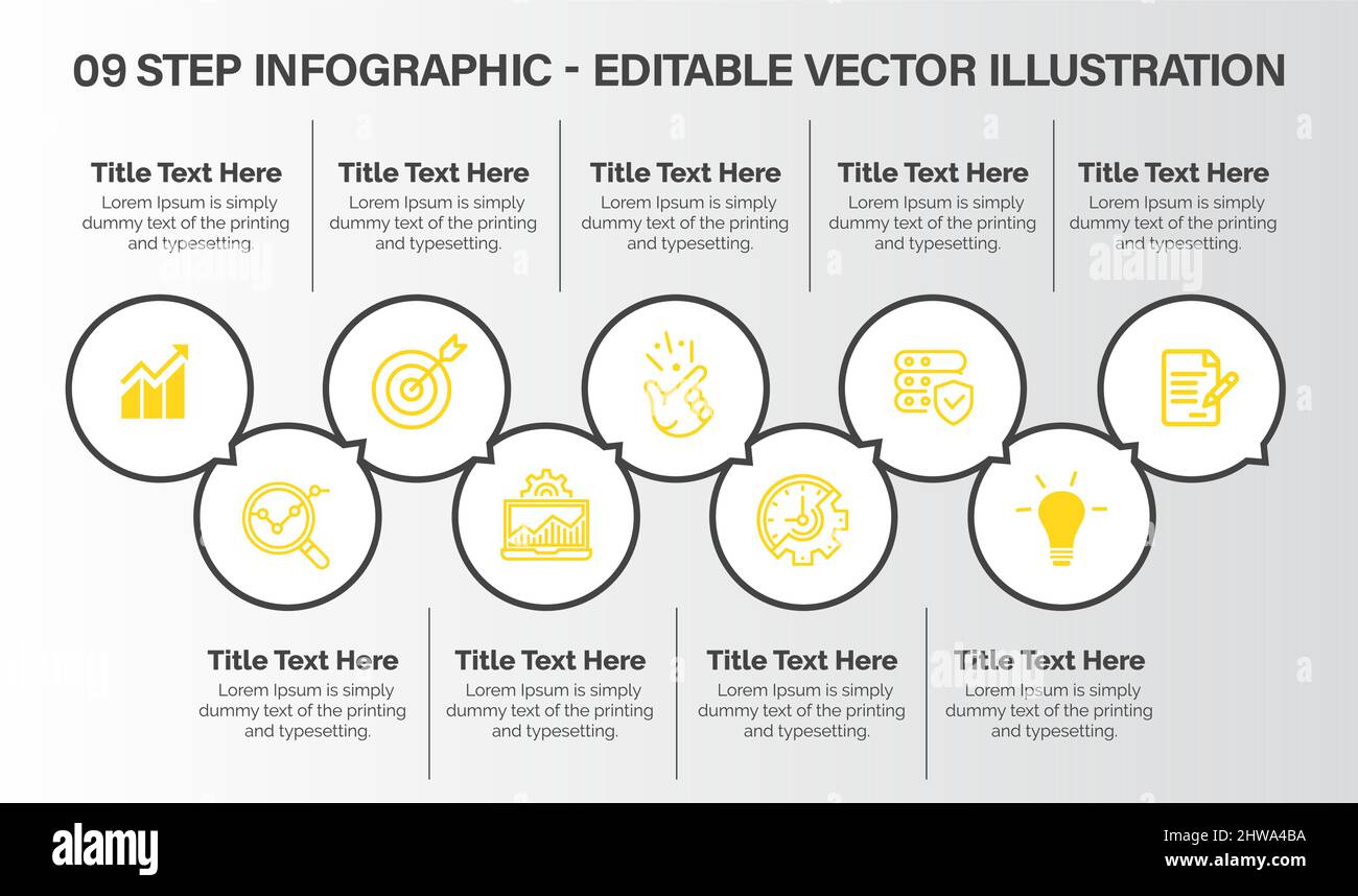 9 Steps Infographics Design Template - Graph, Pie chart, workflow ...