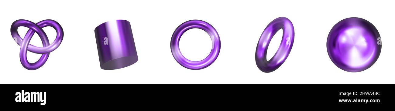 Realistic 3d render metallic color gradient geometric shapes objects ...