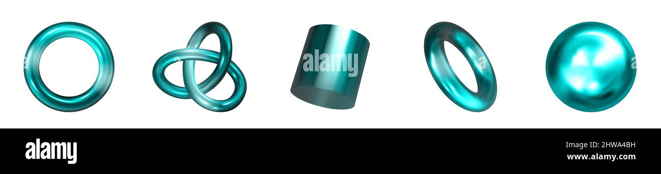 Realistic 3d render metallic color gradient geometric shapes objects ...