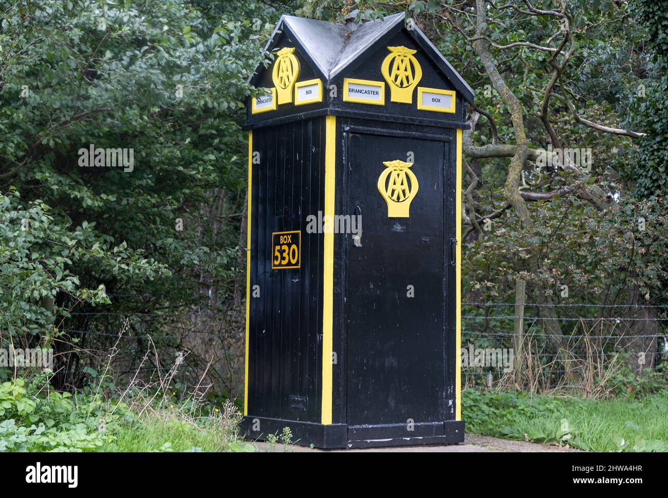 Old AA box in lay-by near Branchester Stock Photo - Alamy