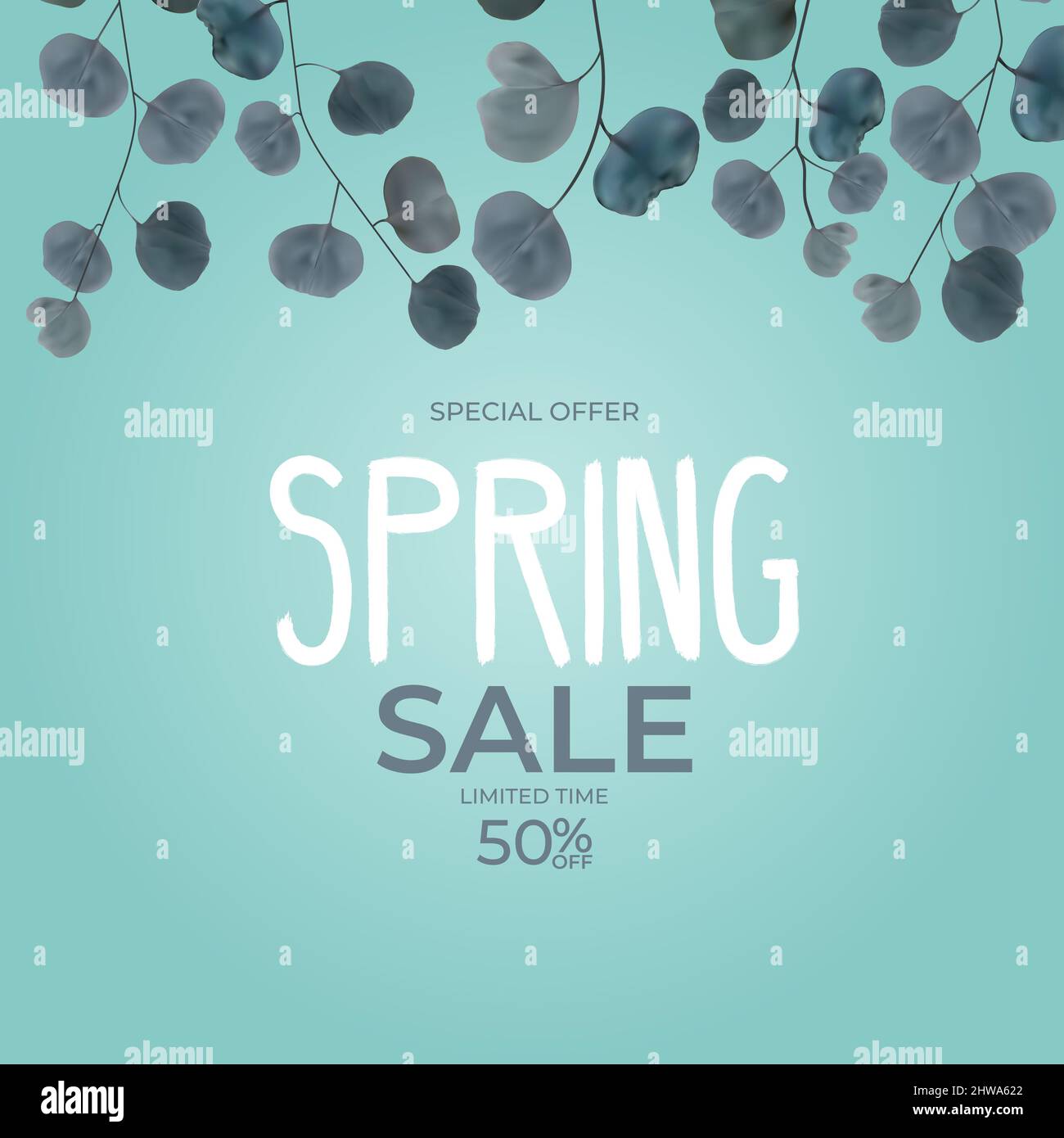 Realistic spring sale leaves eucalyptus background. Special offer ...