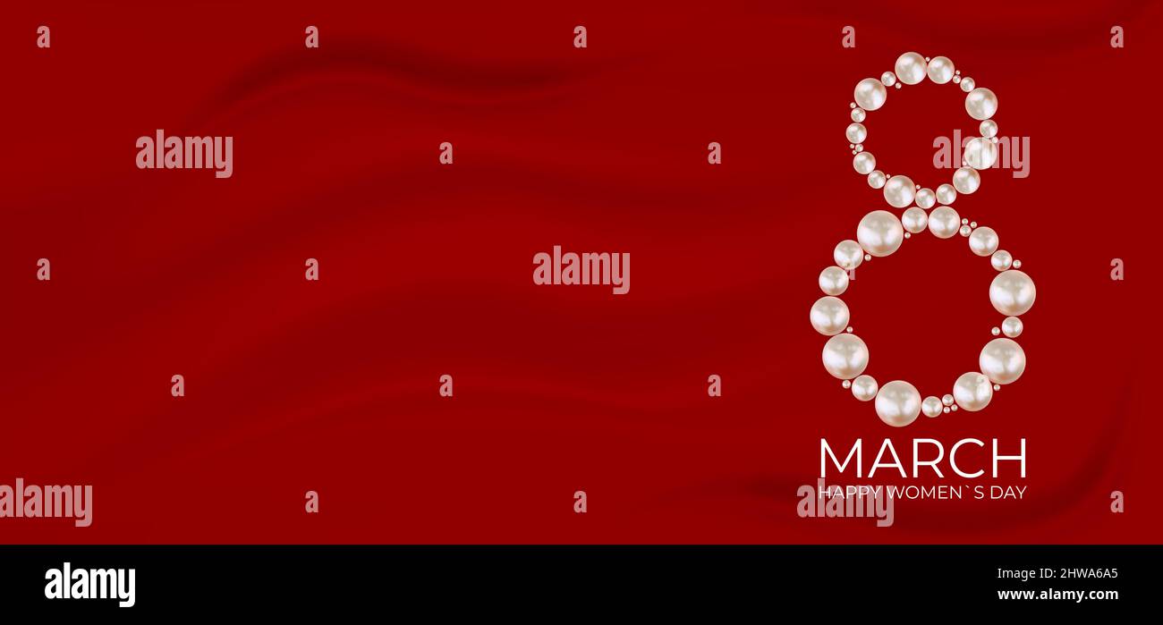 8 March Happy Womens Day congratulation card red silk background with ...